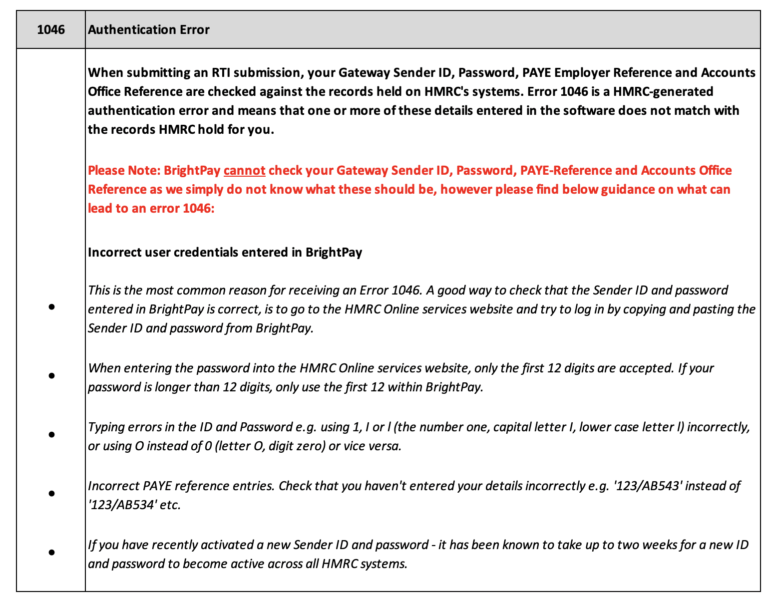 Common HMRC Error Messages BrightPay Documentation