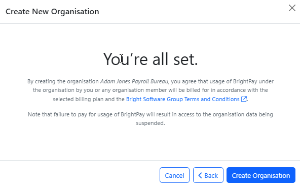 Creating an Organisation - BrightPay Documentation